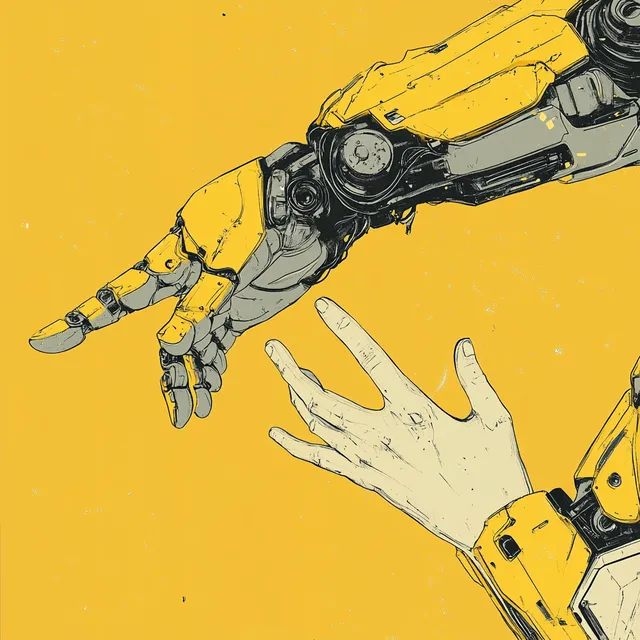 Free: 2D Illustration of Human Hand Reaching to Yellow Robot Arm in ...