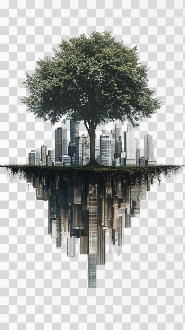Free: A complete cityscape tree, temperate climate tree, white bac ...