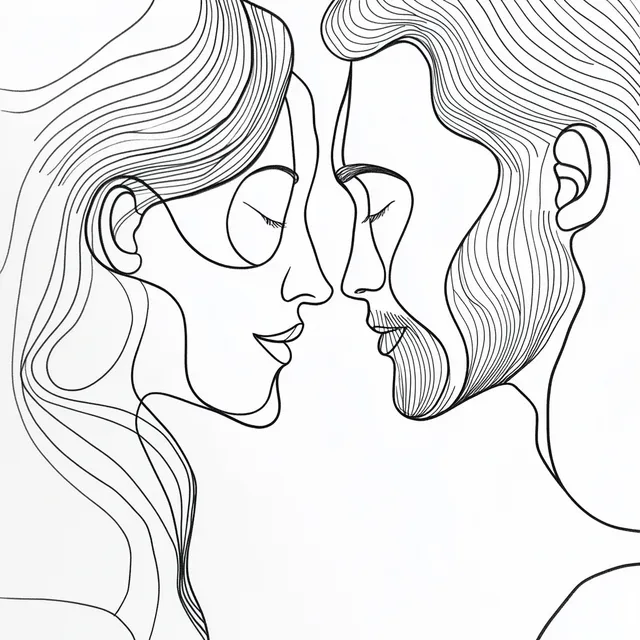 Free: A line drawing of two people in love facing each other in a cozy ...