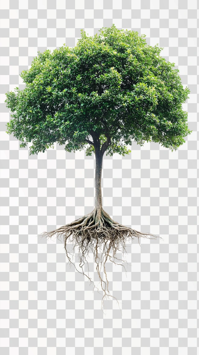 Free: a majestic tall tree, frontal view, with roots, floating in ...