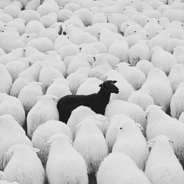 Free: Black Sheep Surrounded by White Sheep in a Minimalist Cinematic ...