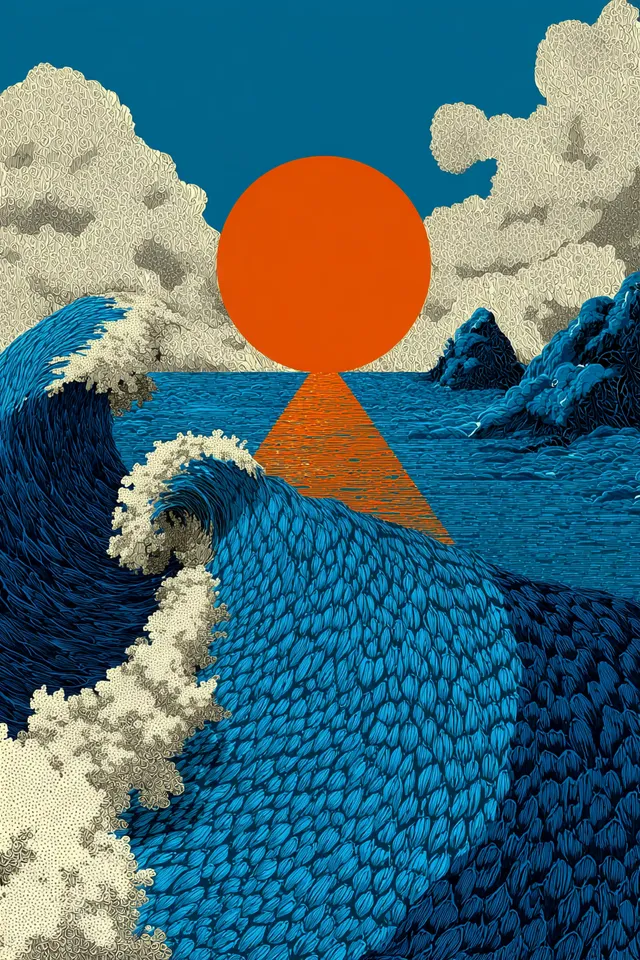 Free: Calm Waves and Rising Sun Abstract Art - nohat.cc