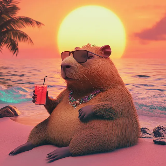 Free: Chill Capybara at Sunset Beach - nohat.cc