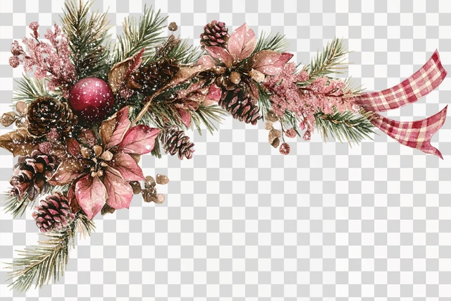 Free: create Christmas garland corner border clipart, with plaid r ...