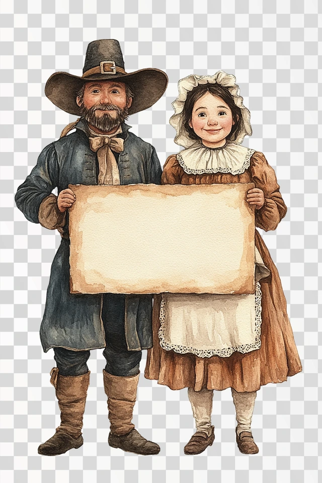 Free: cute and adorable whimsical full body pilgrim couple holding ...