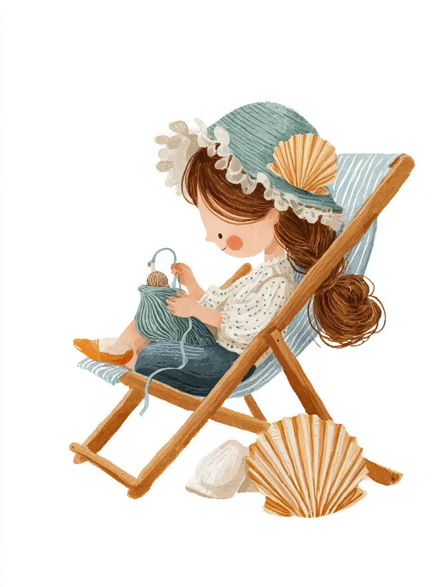 Free: Cute Little Girl Knitting by the Beach - nohat.cc