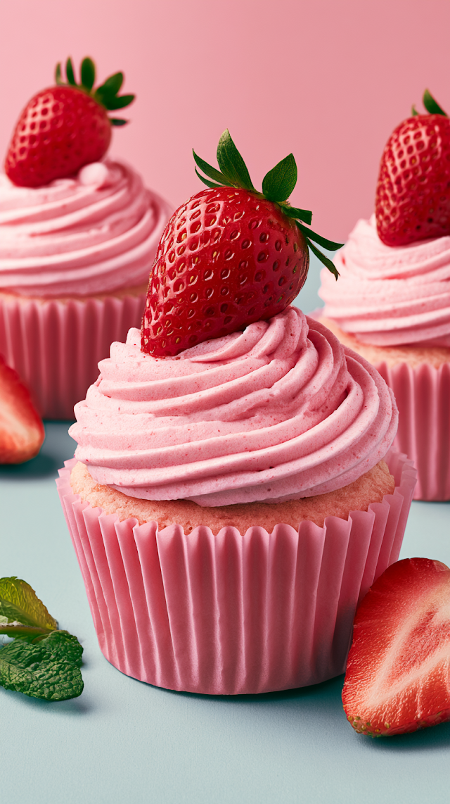 Free: Delicious Strawberry Cupcake with Creamy Frosting - nohat.cc