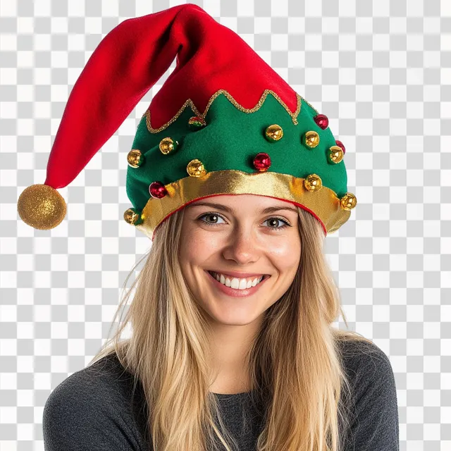 Free: Festive Red and Green Elf Hat with Gold Trim - nohat.cc