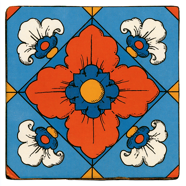 Free: Geometric Azulejo Tile Design in Blue and Orange - nohat.cc