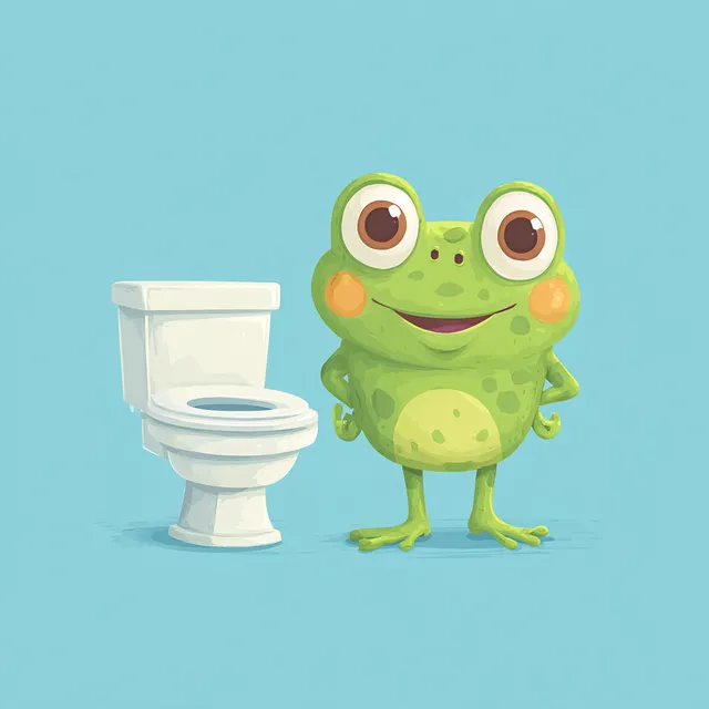 Free: Happy Cartoon Frog Next to Flushing Toilet - nohat.cc