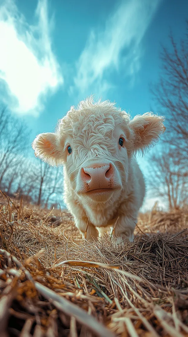 Free: Highland cow in spring grass field with blue eyes, iPhone photo ...