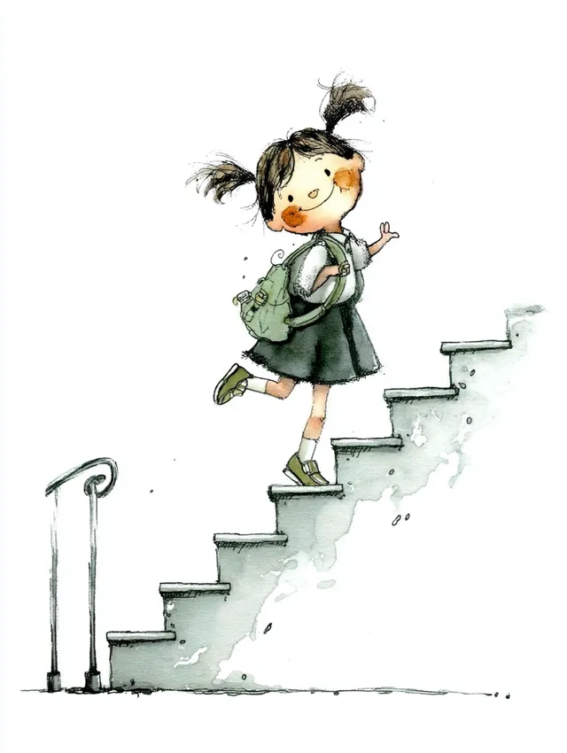Free: Joyful Little Girl Running Up Stairs - nohat.cc