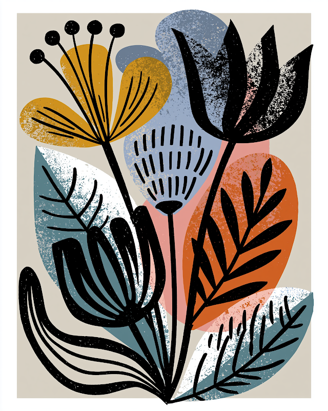 Free: Mid-Century Inspired Abstract Floral Illustration - nohat.cc