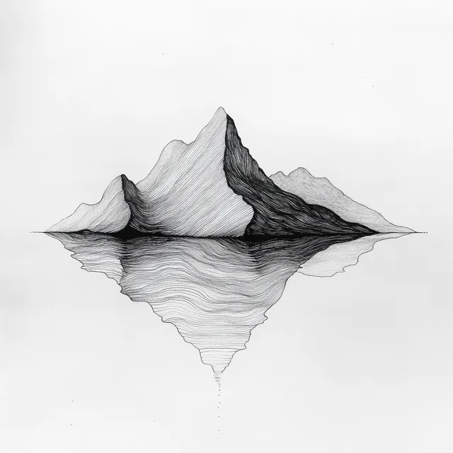 Free: Minimalist Line Drawing of Mountains and Water in Black and White ...