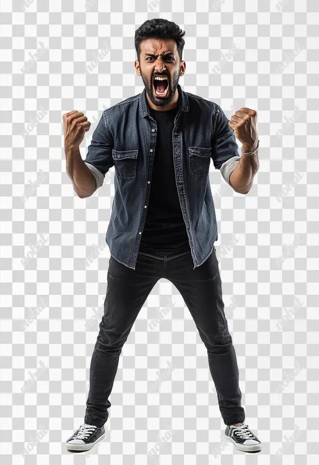 Free: PNG Aggressive Indian man shouting with fists raised, full body ...