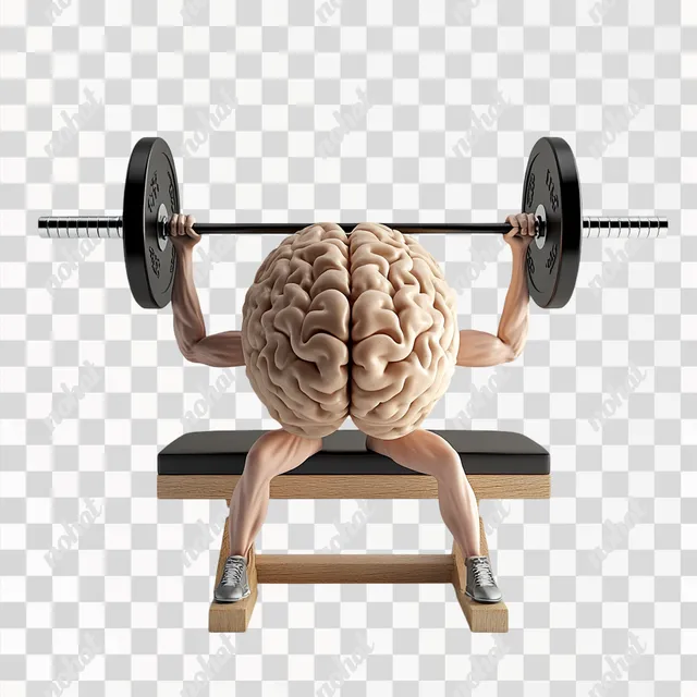 Free: PNG Brain with arms and legs doing a bench press in a gym setting ...