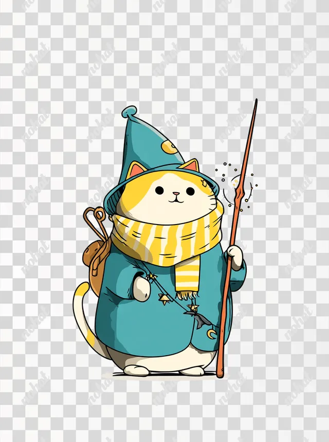 Free: PNG Charming Chubby Cat Mage Casting a Spell - nohat.cc