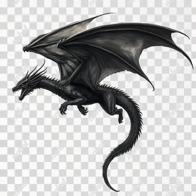 Free: PNG D&D Style Black Dragon Flying Horizontally in Open Sky Scene ...