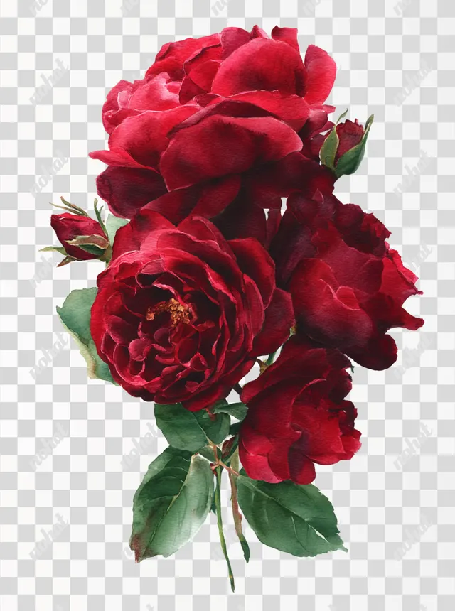 Free: PNG Elegant Deep Red Roses Watercolor Arrangement - nohat.cc