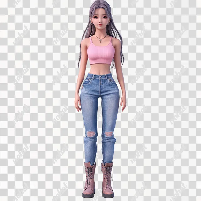 Free: PNG Female Zepeto 3D avatar in jeans and pink top, inspired by K ...