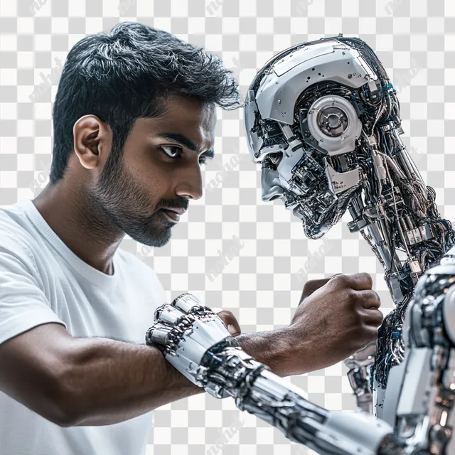 Free: PNG Indian man arm wrestling robot in studio, confident ...