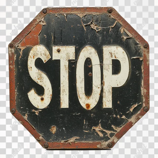 Free: PNG Old Worn Stop Sign Front View with White STOP Inscription for ...