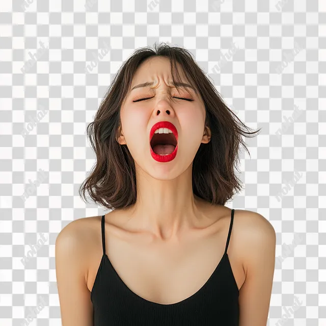 Free: PNG Portrait of a young Asian woman screaming in disgust with red ...