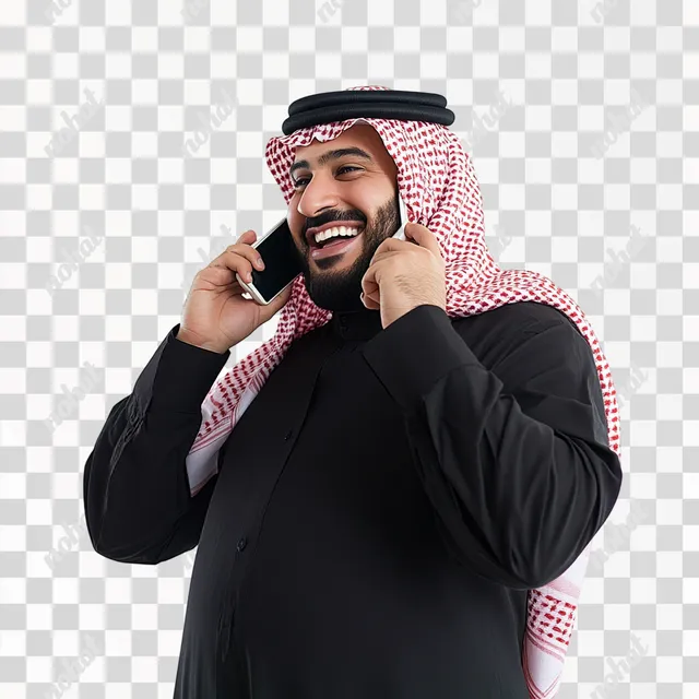 Free: PNG Saudi man in hijab happily making a phone call, isolated ...