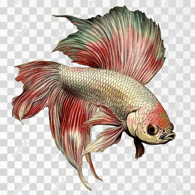 Free: PNG Siamese Fighting Fish Vintage Illustration Clip Art in ...