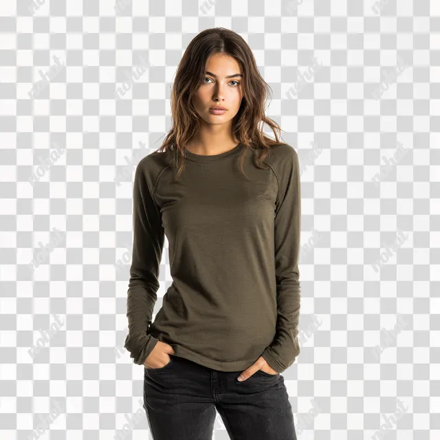 Free: PNG Stylish European American Female Model in Khaki Slim Fit Top ...