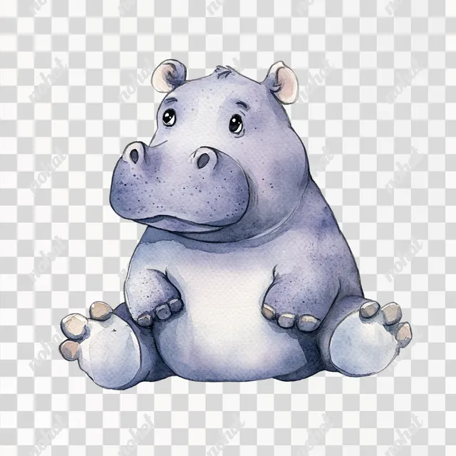 Free: PNG Vintage Watercolor Hippo Clip Art for Cozy Nursery Decor ...