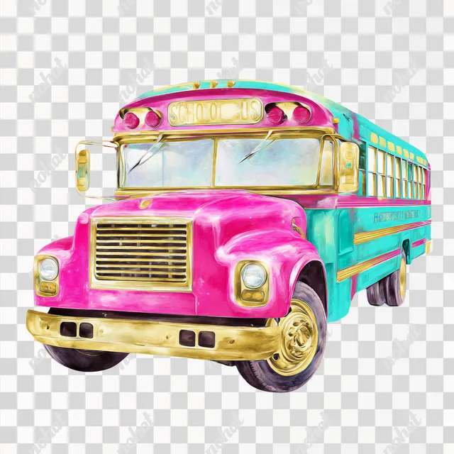 Free: PNG Whimsical Watercolor School Bus in Bright Colors - nohat.cc