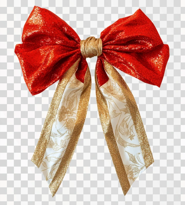 Free: Red and gold bow with shiny fluffy white Christmas colors on ...