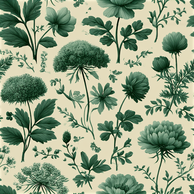 Free: Seamless Botanical Toile Pattern with Garden Herbs and ...