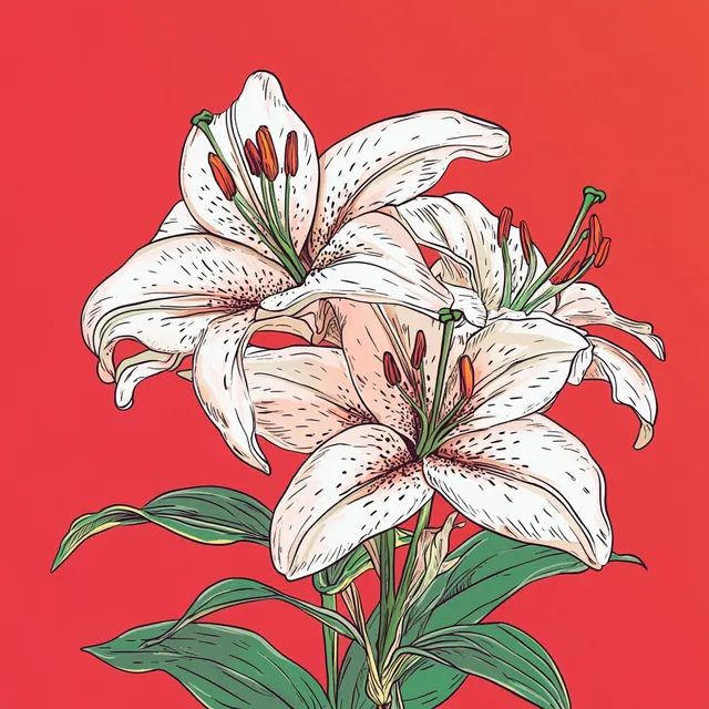 Free: Vibrant Hand-Drawn Bouquet of Lilies with Striking Petals - nohat.cc