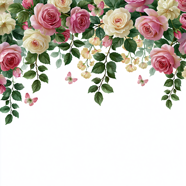 Free: Watercolor Floral Border with Butterflies - nohat.cc